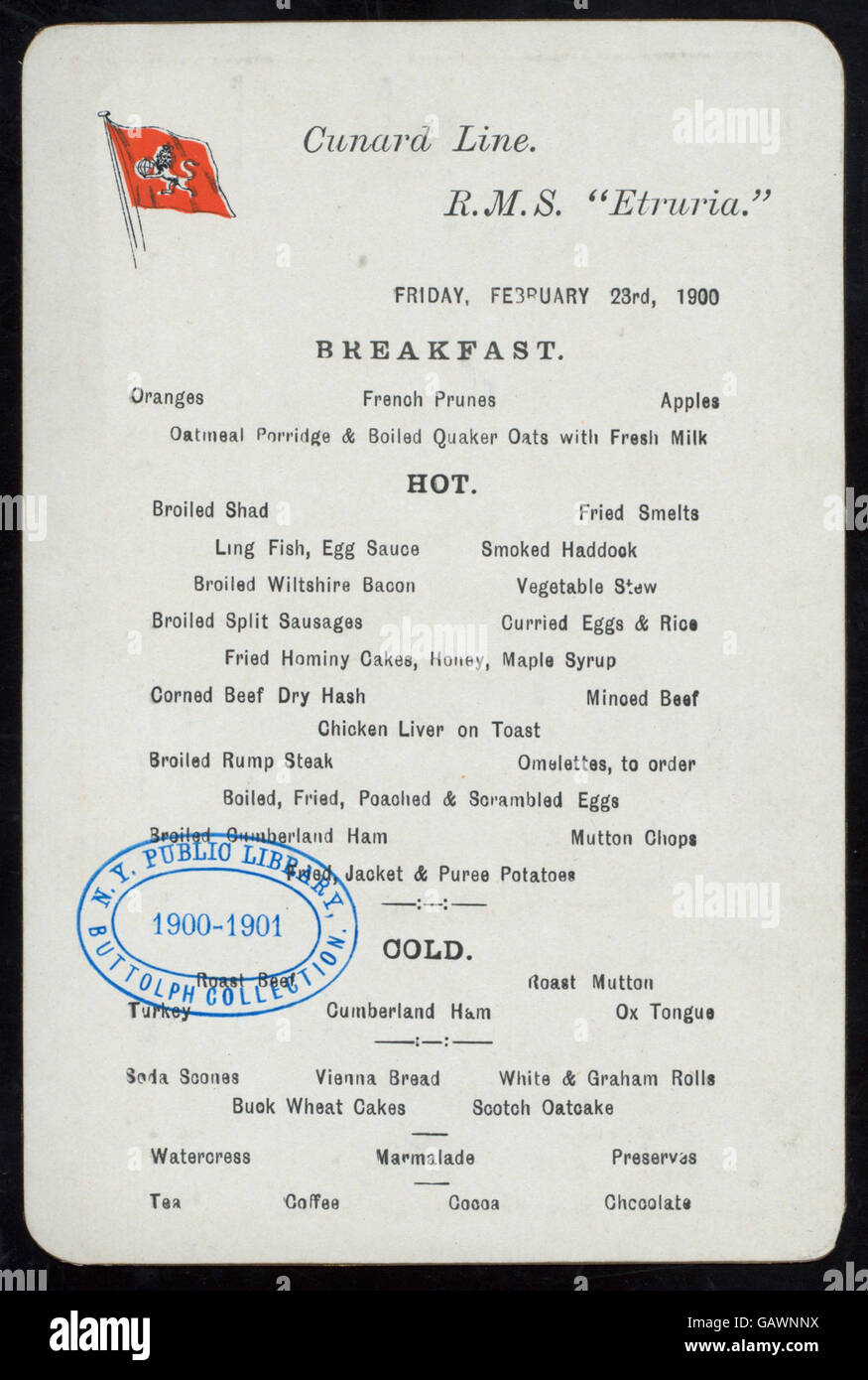 A breakfast event hosted by the Cunard Line aboard the RMS Etruria, a ...