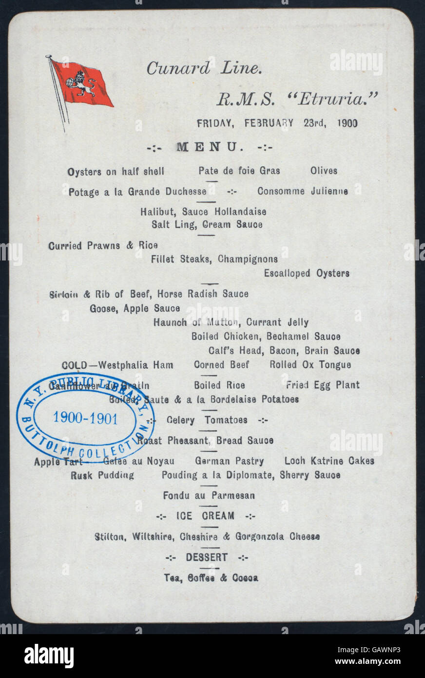 A formal dinner held aboard the R.M.S. Etruria, a Cunard Line ship ...