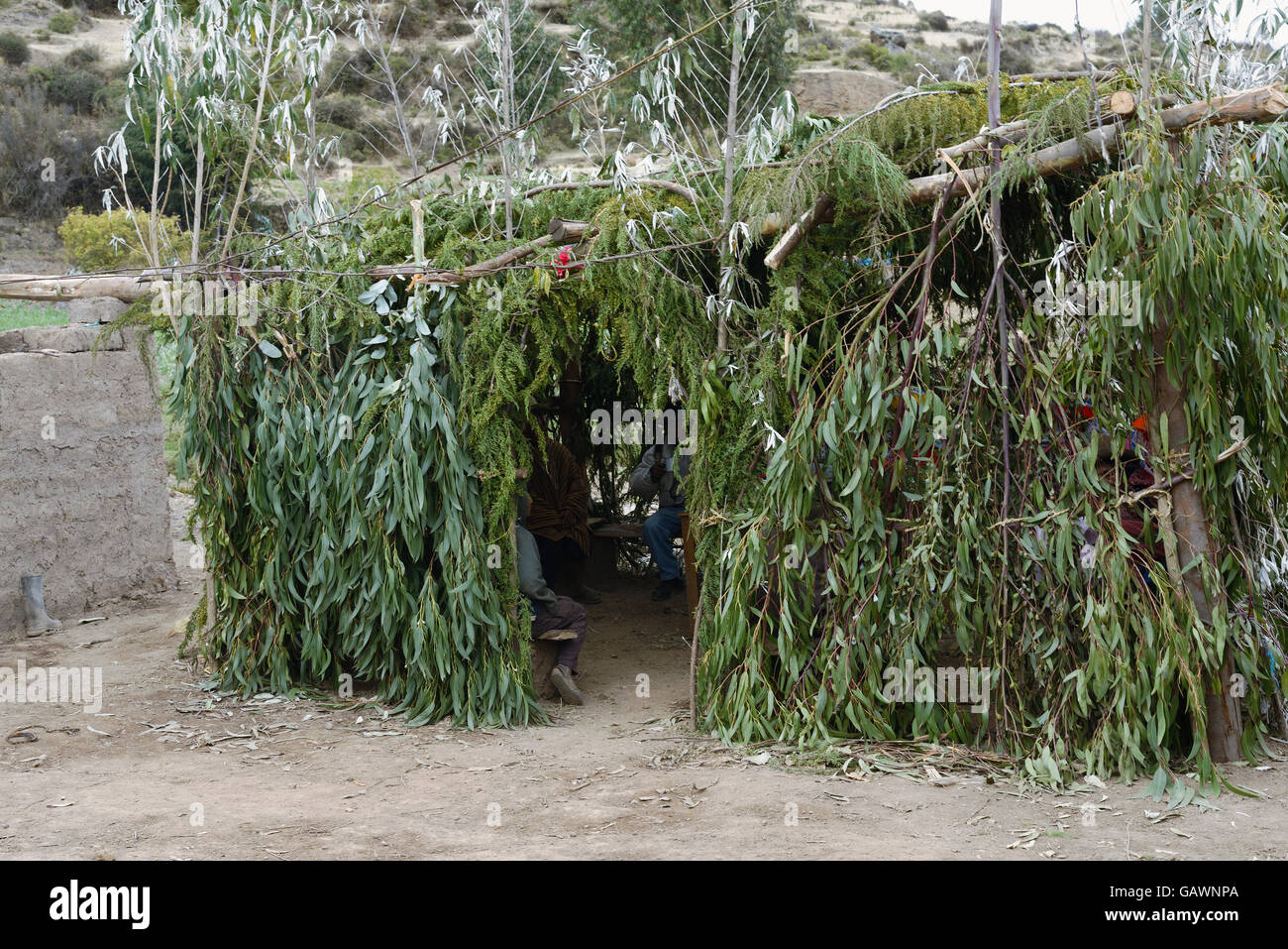 Tent used for a wedding ceremony, an ancient andean ritual still taking ...