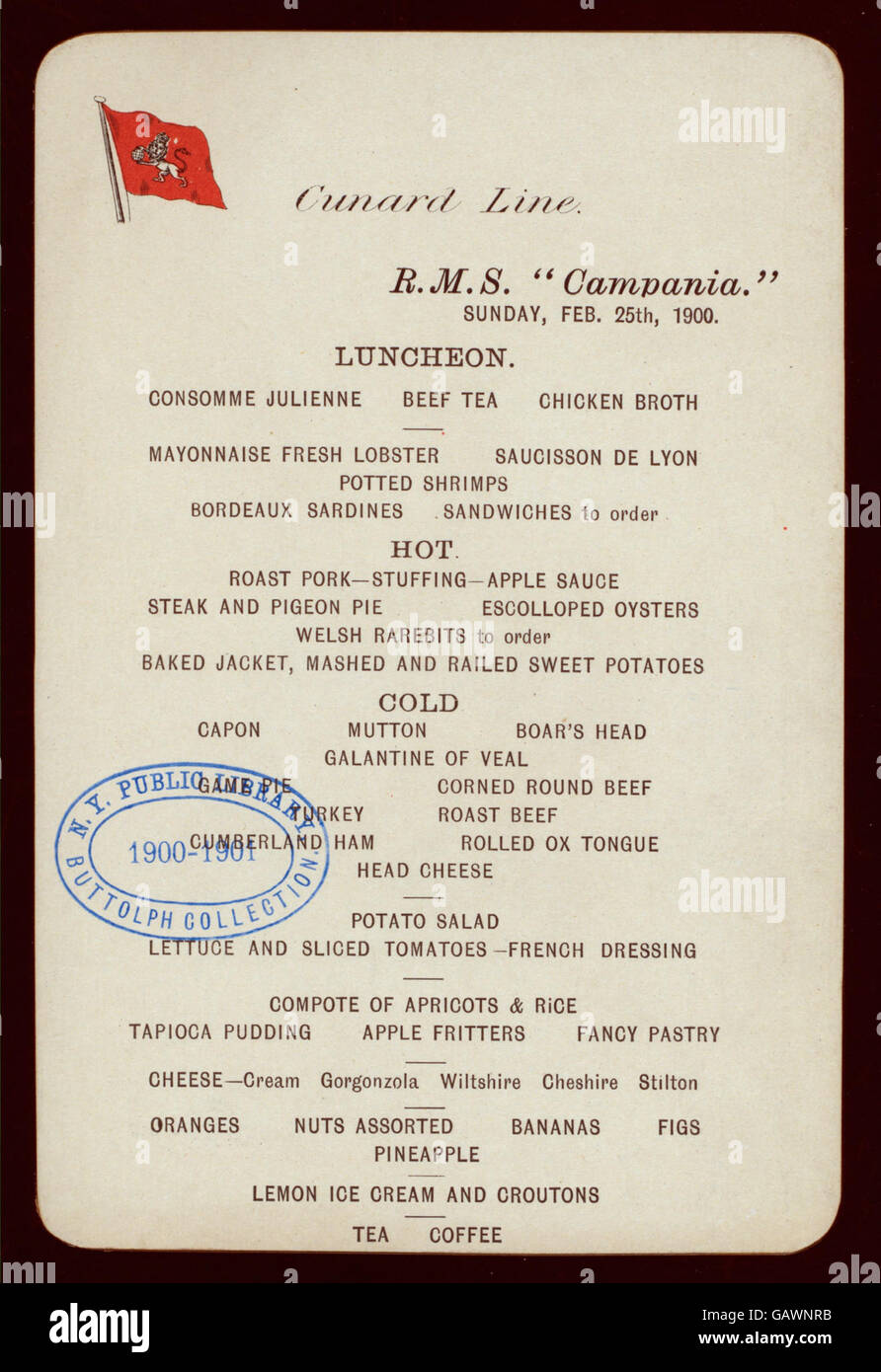 This refers to a luncheon hosted by Cunard Line aboard the RMS Campania ...