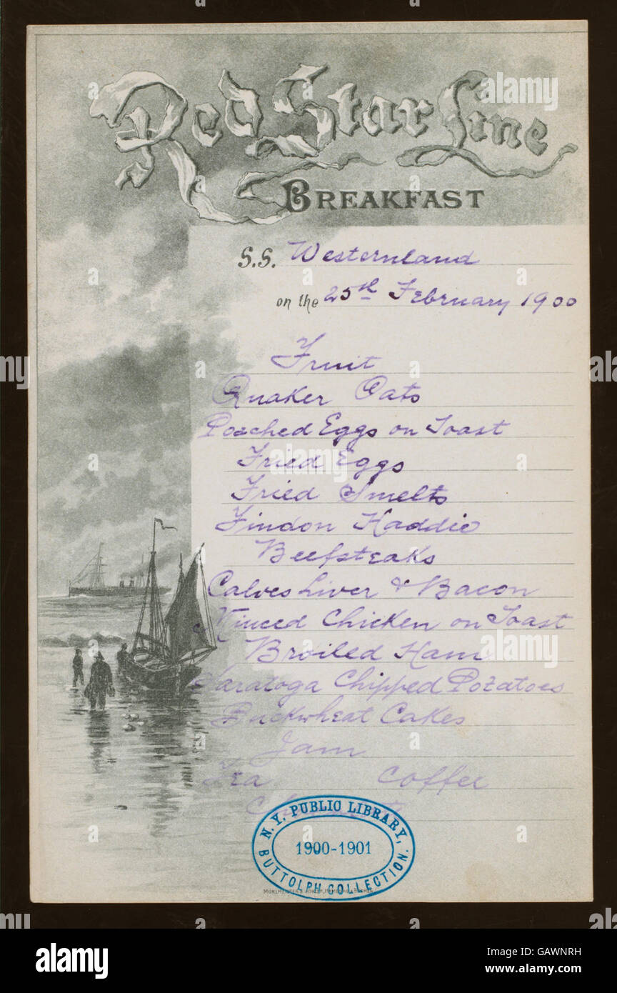 Red Star Line held a breakfast on the SS Westernland, a steamship that ...