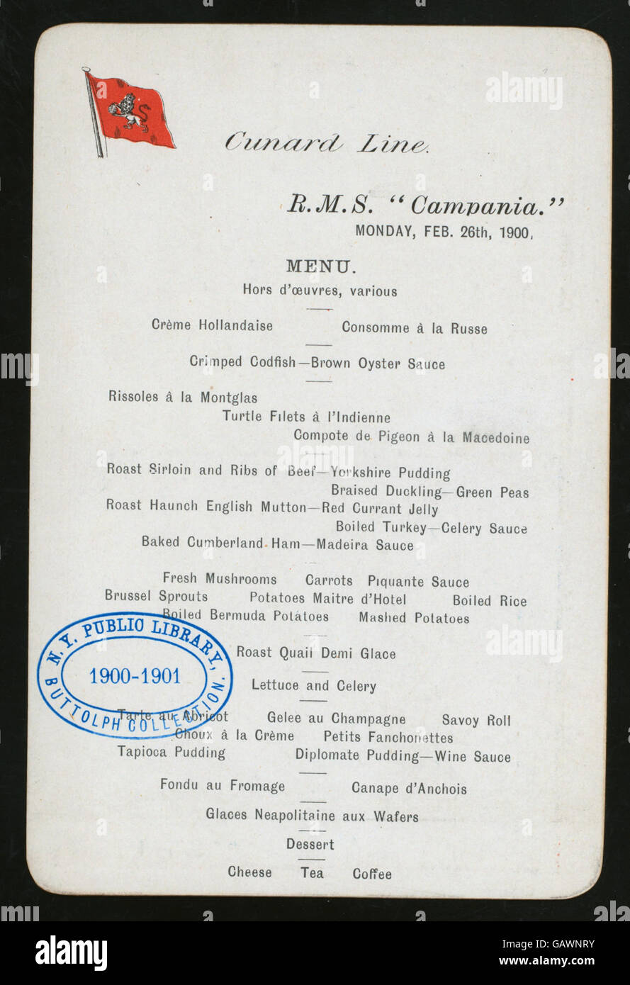 A dinner event held aboard the R.M.S. Campania, a Cunard Line luxury ...