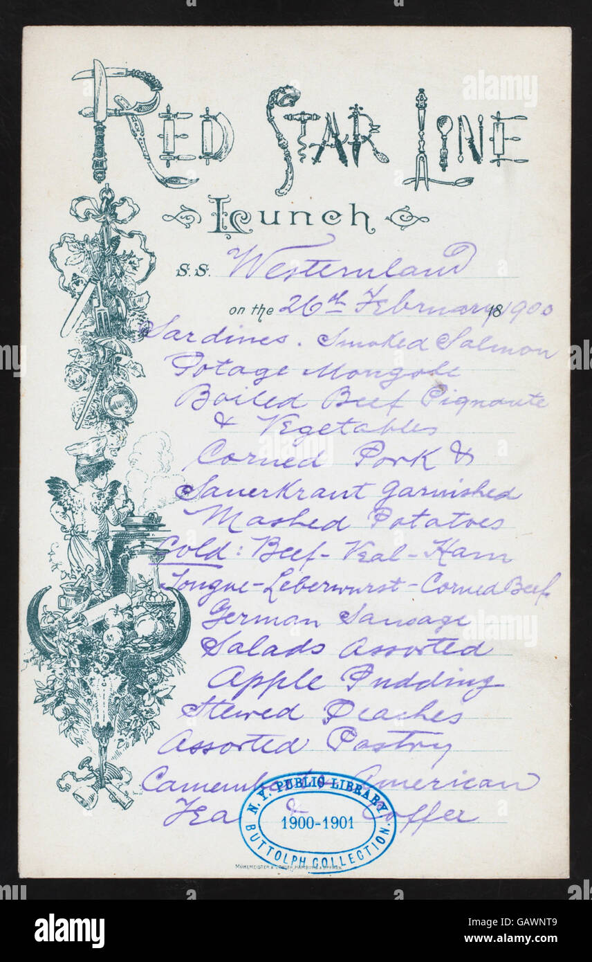 A lunch event held by the Red Star Line aboard the S.S. Westernland, a ...