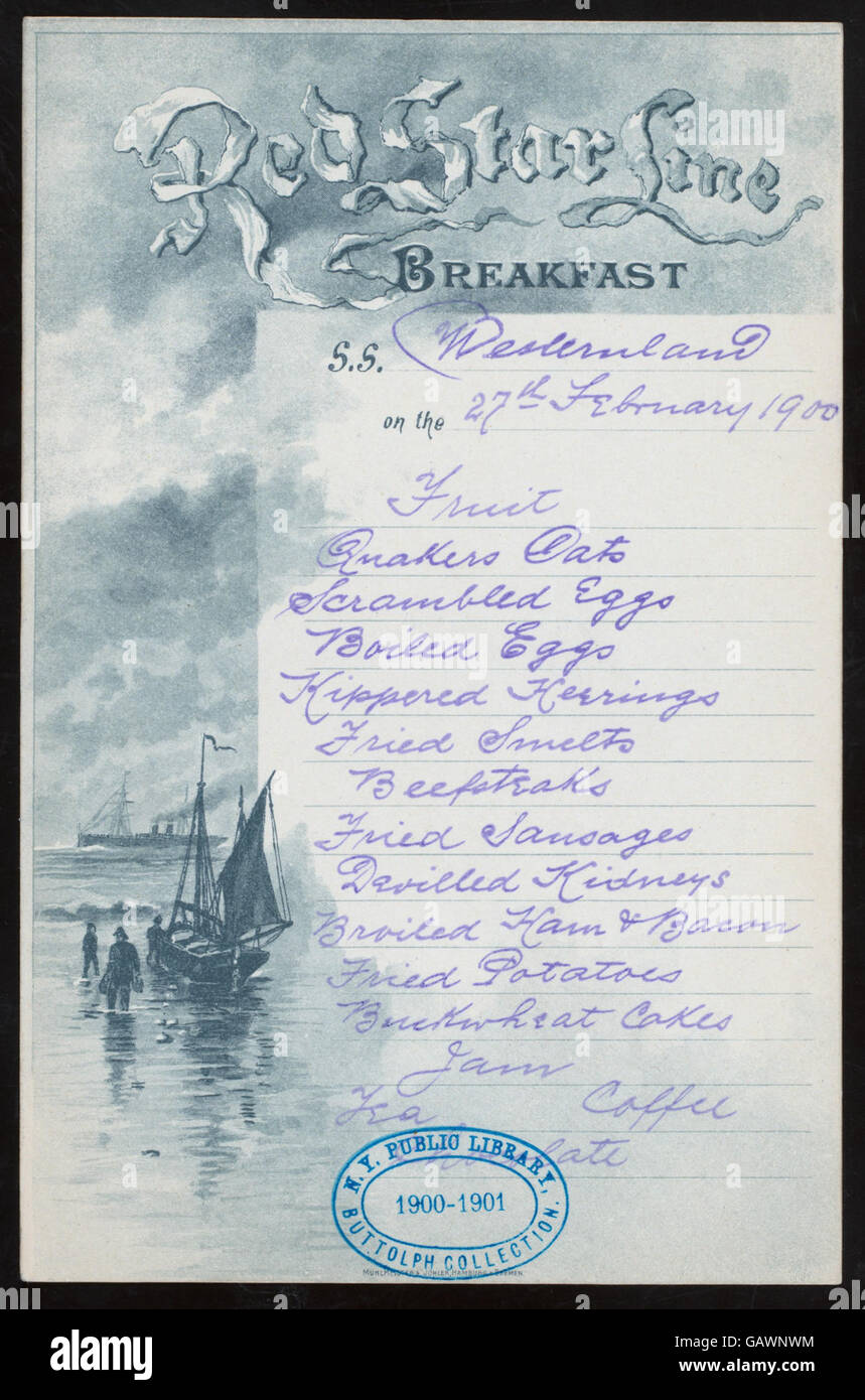 This image captures a breakfast event aboard the S.S. Westernland ...