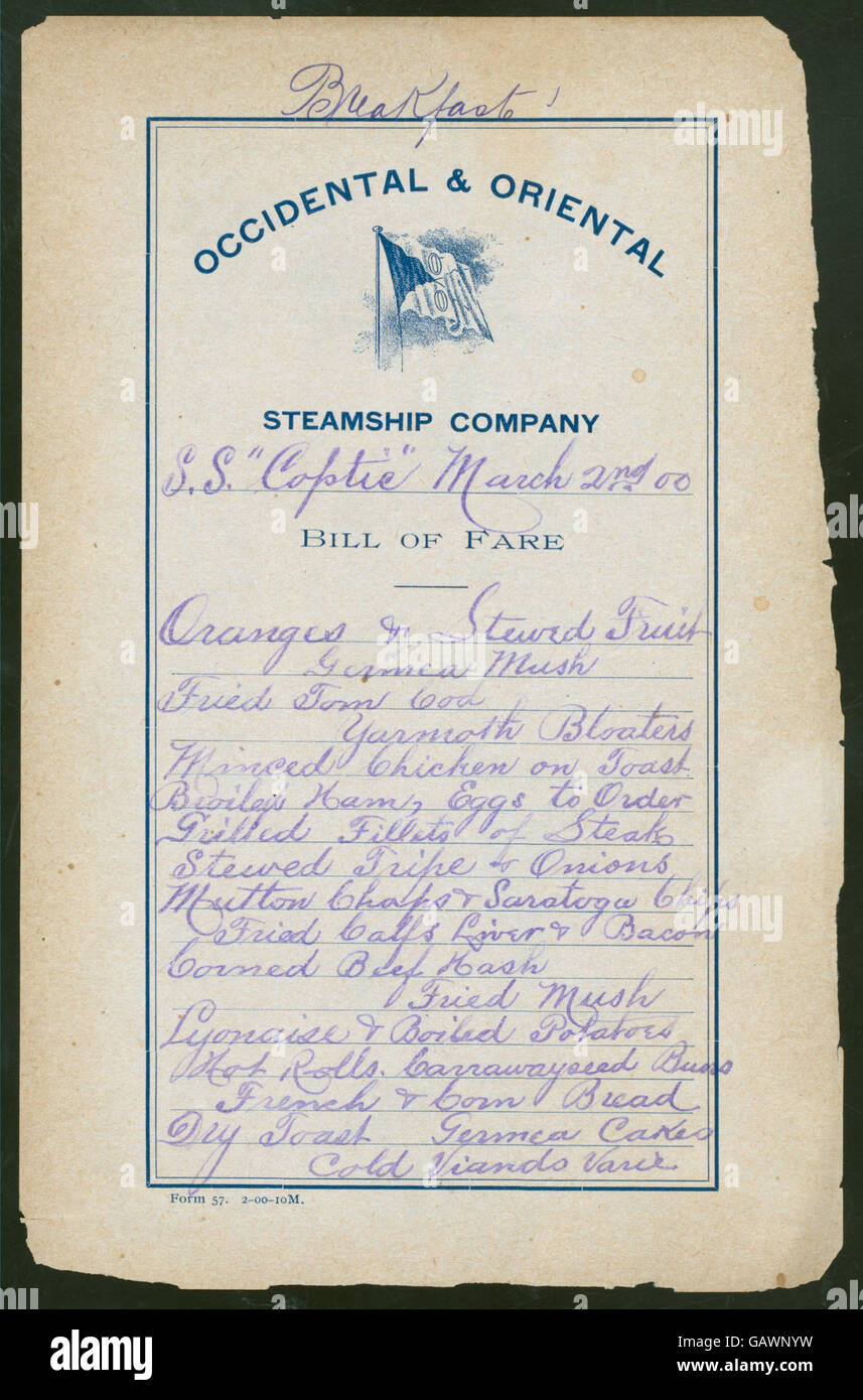 A breakfast event hosted by the Occidental & Oriental Steamship Company ...