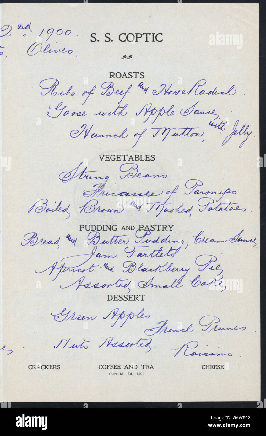 A formal dinner was served aboard the SS Coptic, operated by the ...