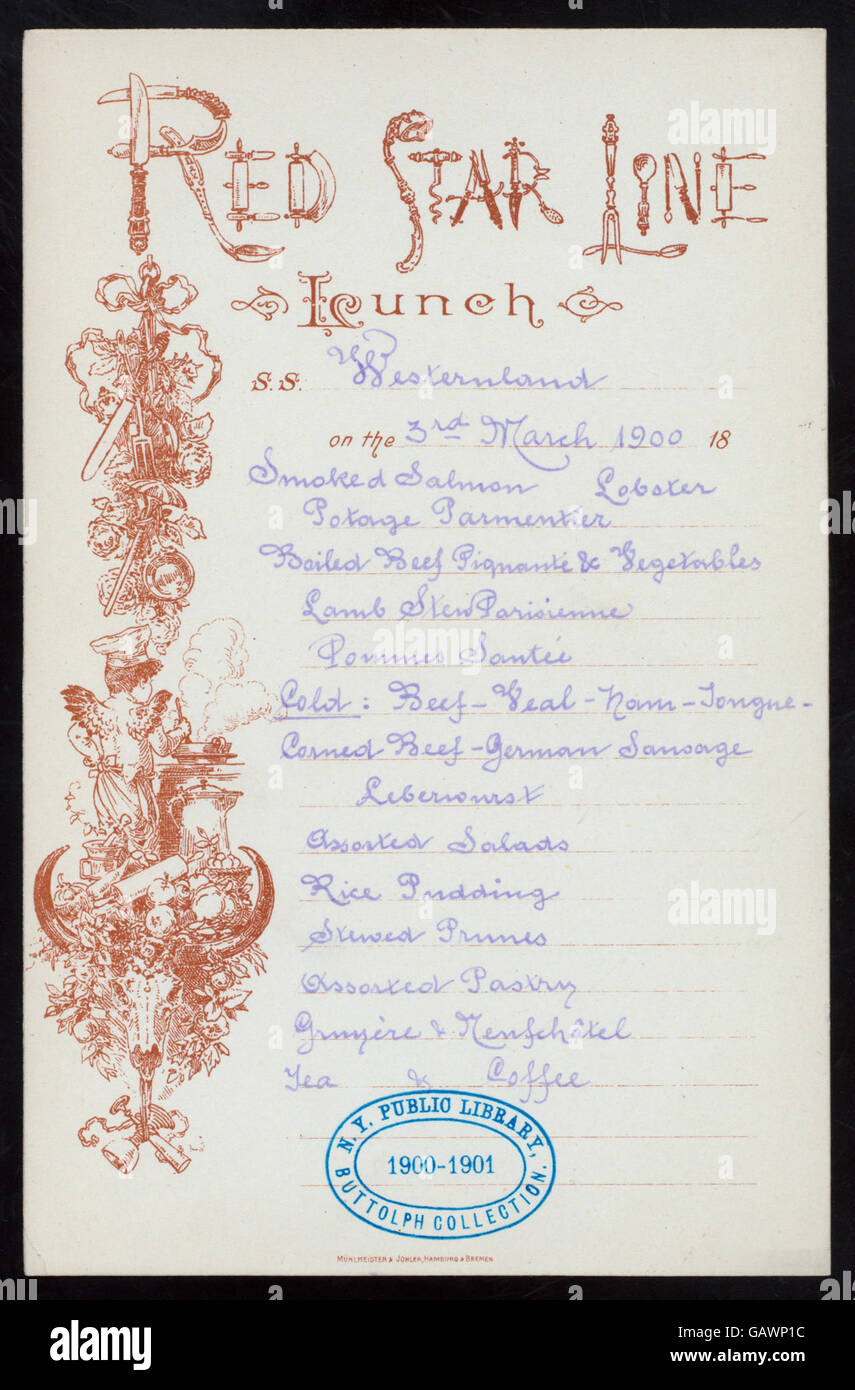 A lunch event held by Red Star Line on the S.S. Westernland, a ...