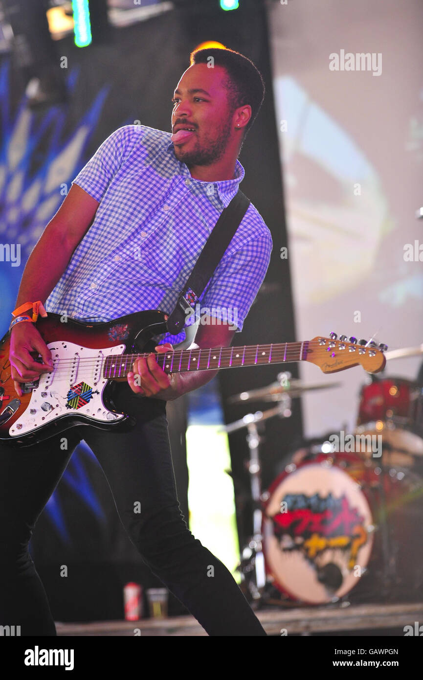 Morgan Quaintance of the band Does it Offend You, Yeah? performs during ...