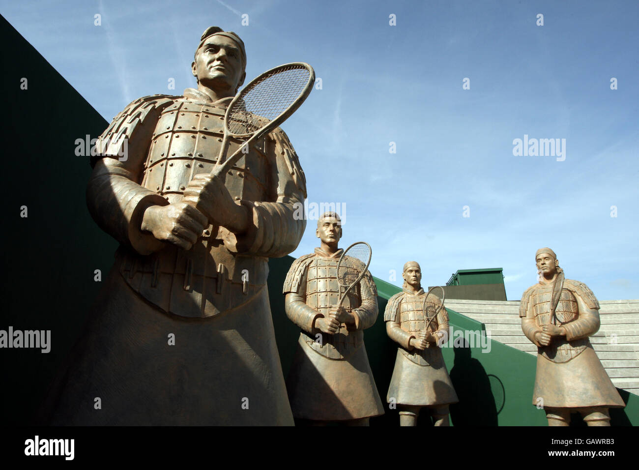 General view of four statues of (left to right) Roger Federer, Novak ...