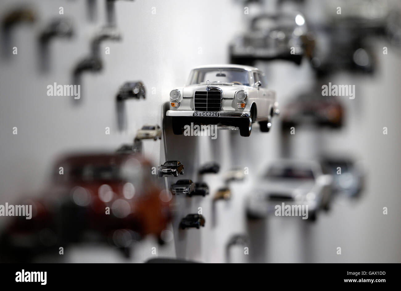 Berlin, Germany. 6th July, 2016. Mercedes Benz model cars are attached ...
