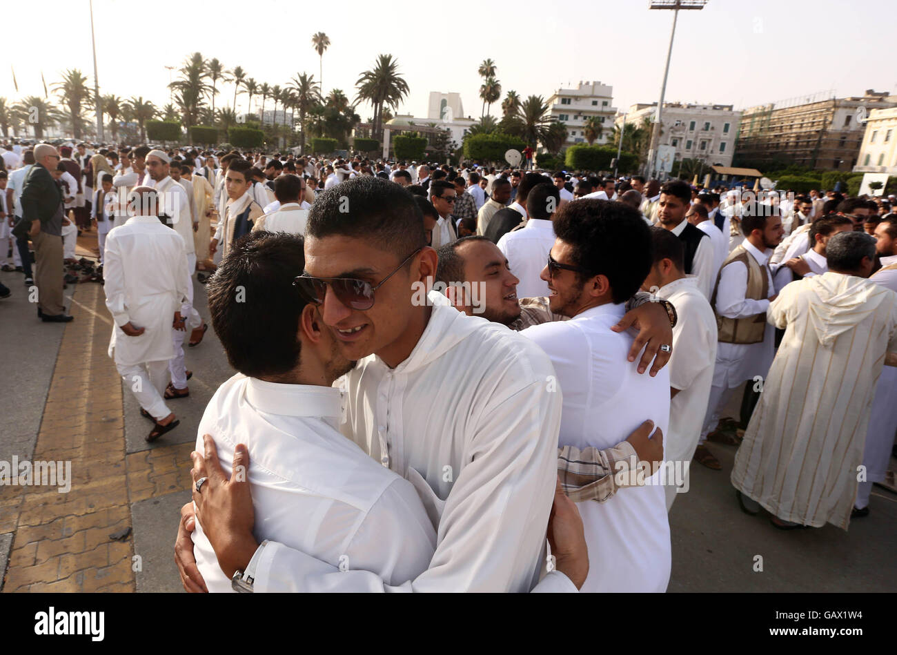 Tripoli, Libya. 6th July, 2016. Libyan Muslims gather at Martyrs ...