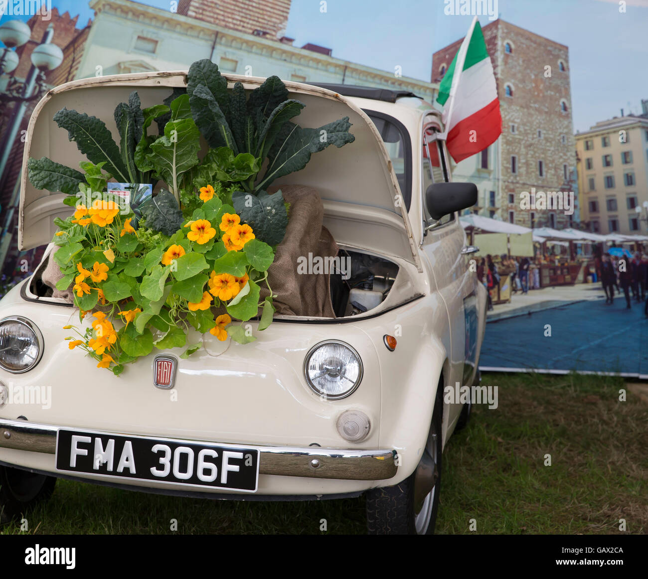 Hampton Court, UK. 6th July, 2016. Fiat 500 planted with flowers at the ...