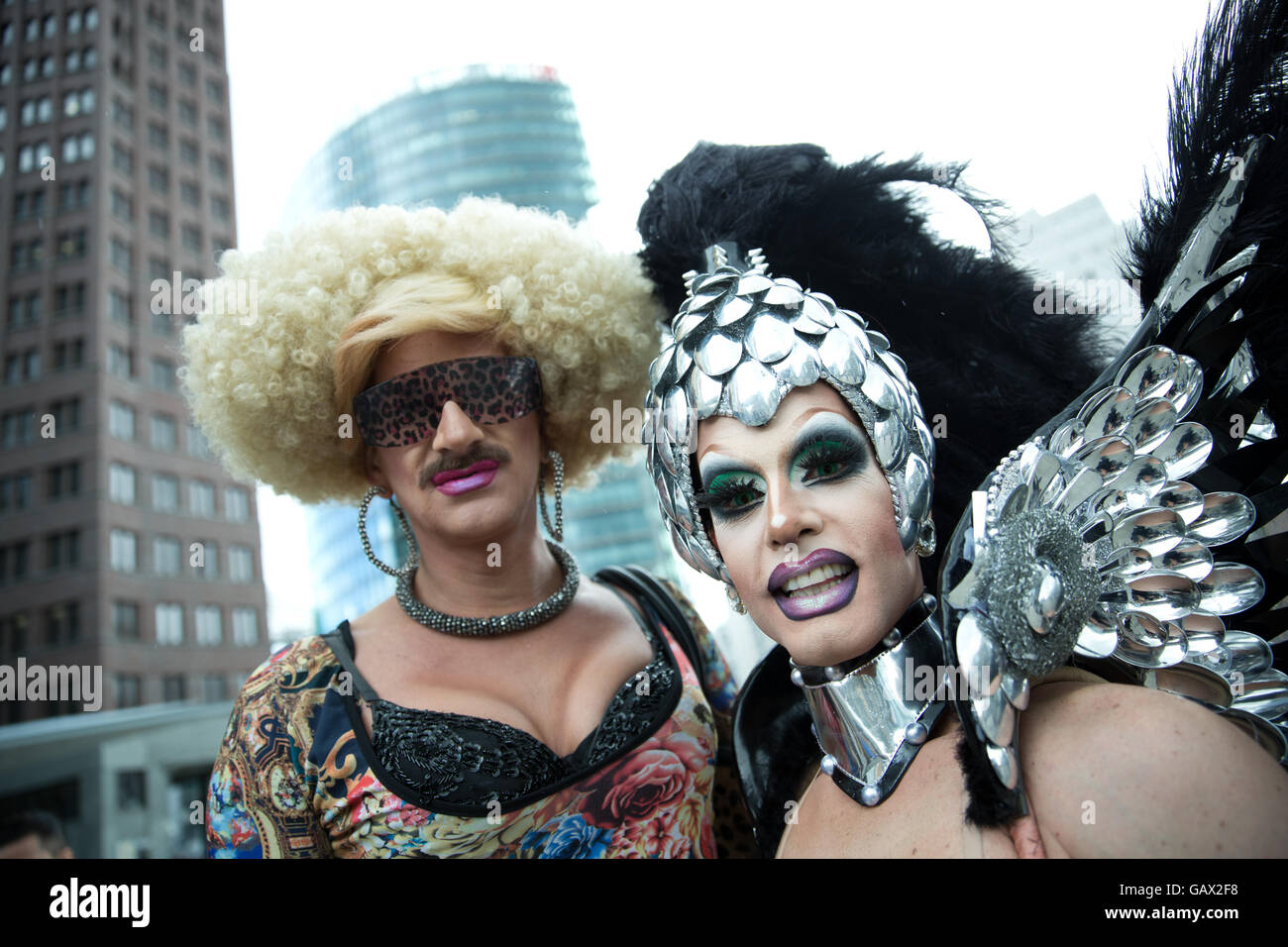 Drag artists Gloria Viagra (l) and Ruda Puda pose in the context of the ...