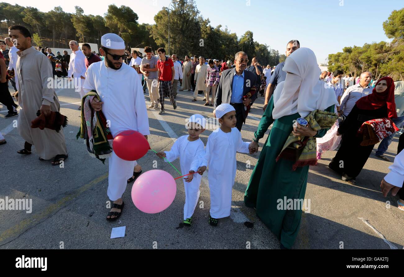 Amman. 6th July, 2016. A Jordanian Muslim family celebrate the Eid al ...