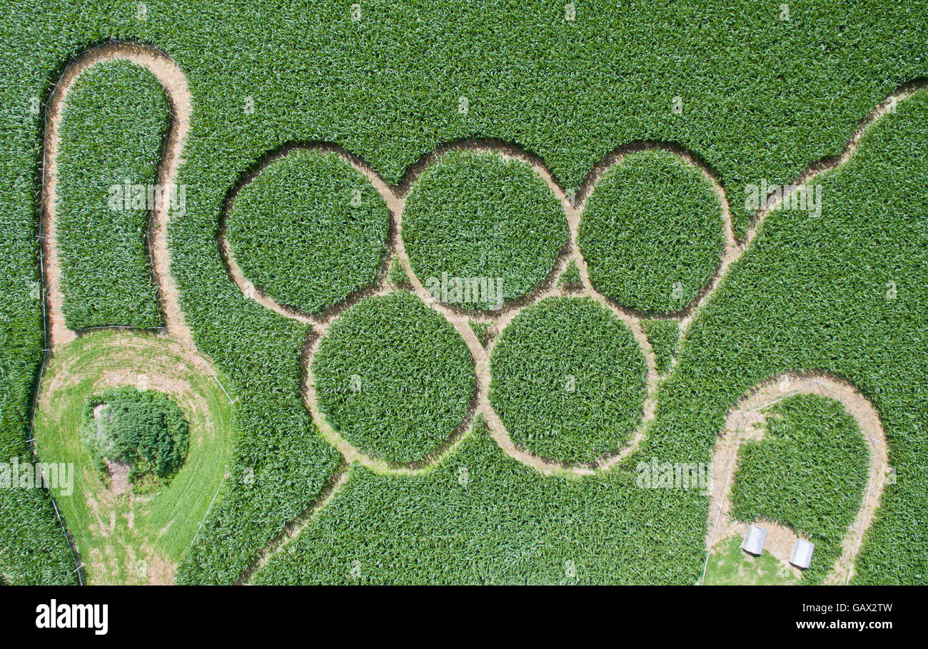 Gifhorn, Germany. 6th July, 2016. The Olympic rings (m) can be seen ...