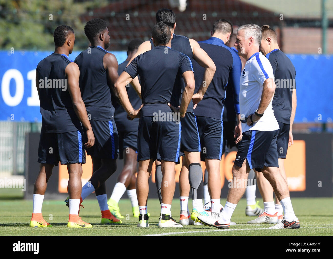 Coach Didier Deschamps of France watches his team's official soccer ...
