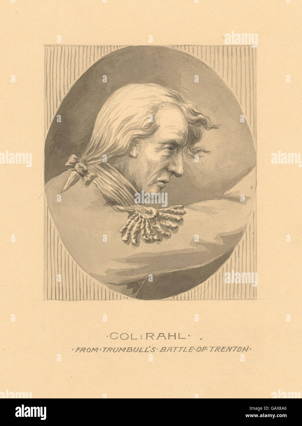 A depiction of Col. Rahl from Trumbull's painting of the Battle of ...