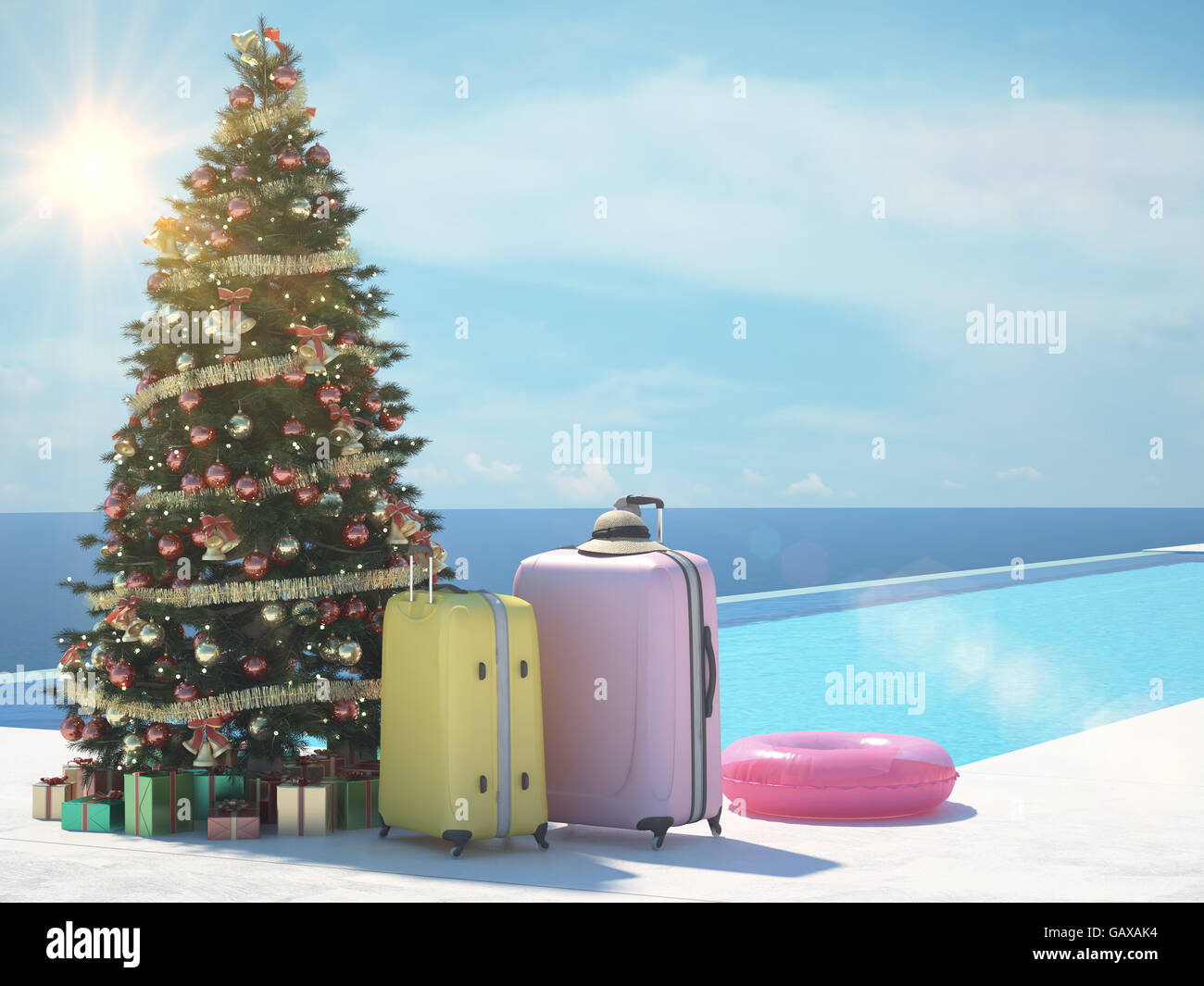 christmas vacation at the pool. 3d rendering Stock Photo - Alamy