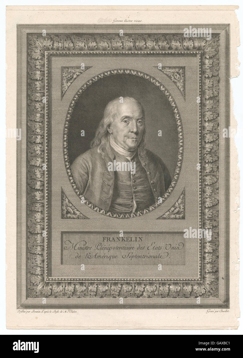 An 18th-century engraving by Justus Chevillet depicting Benjamin ...