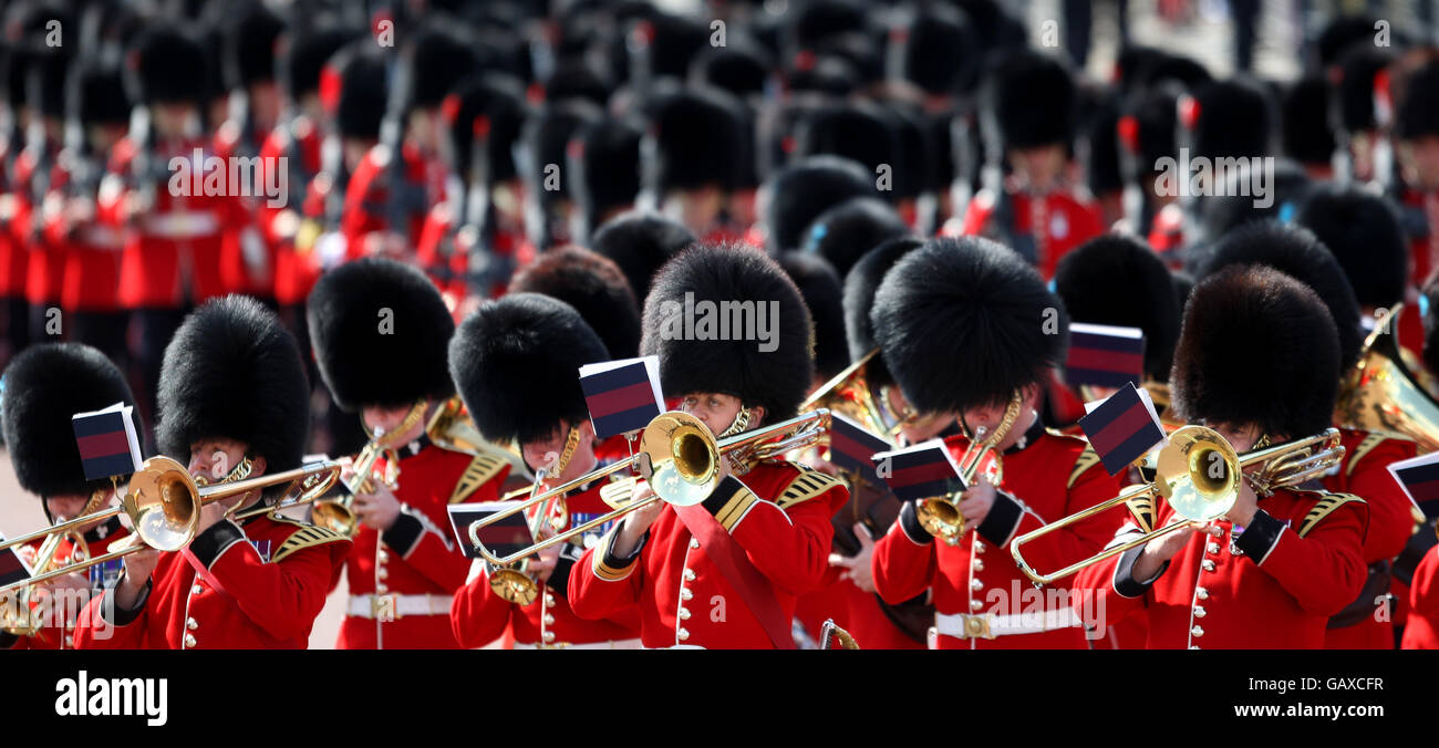 British soldiers taking part in the annual Trooping the Colour parade ...
