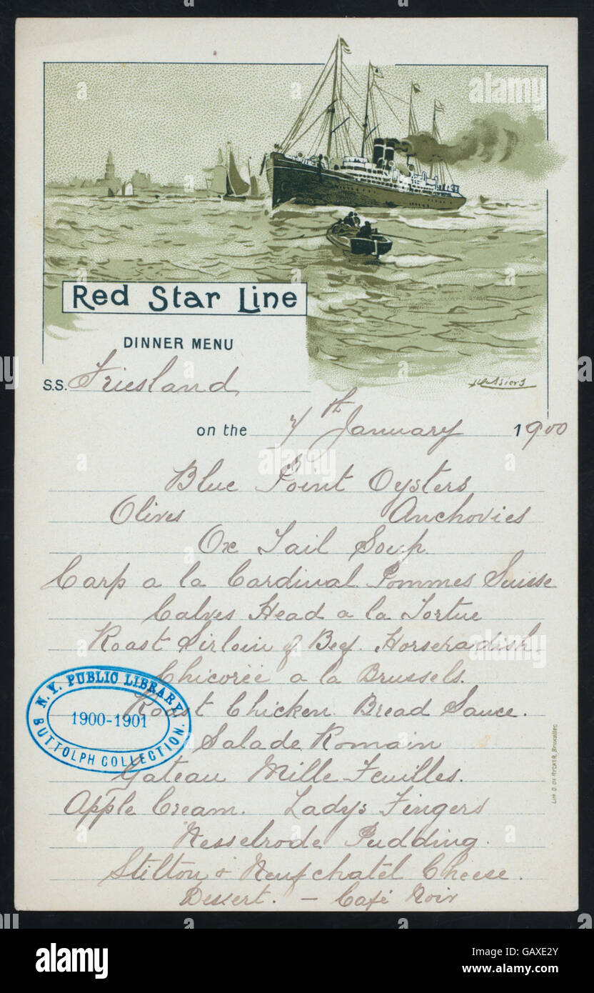 A dinner event held aboard the SS Friesland, a Red Star Line ship ...