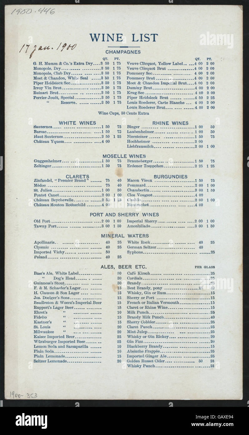 The daily menu at Casino Central Park offers a selection of meals ...