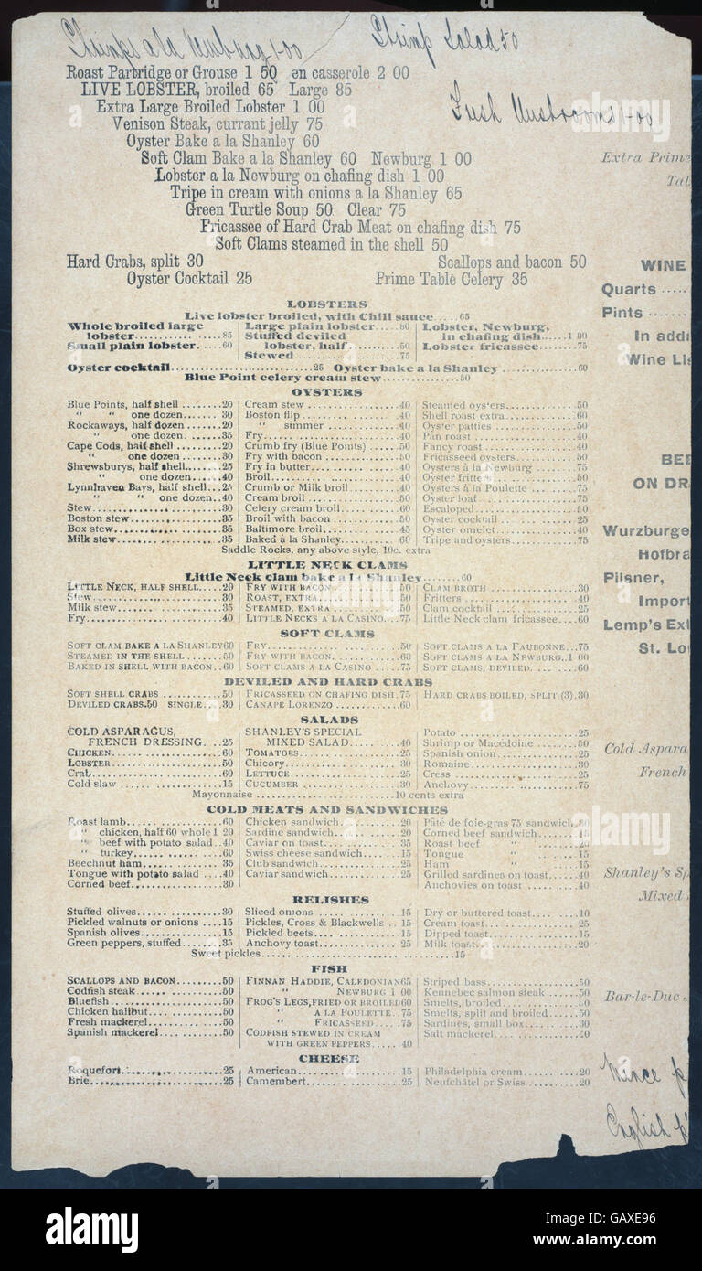 This image features the daily menu from Shanley's, a New York ...
