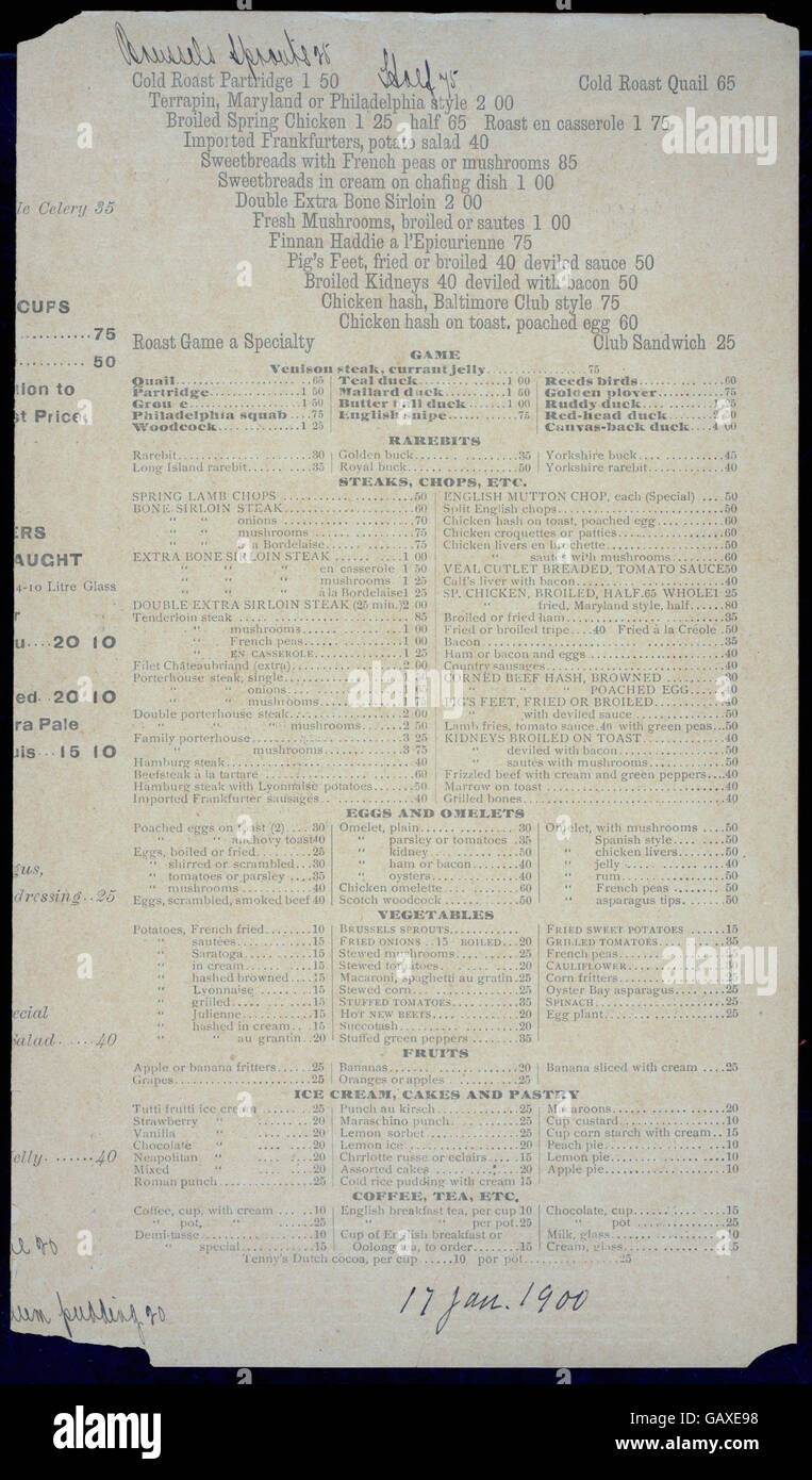 A daily menu offering from Shanley’s restaurant, New York. The venue ...