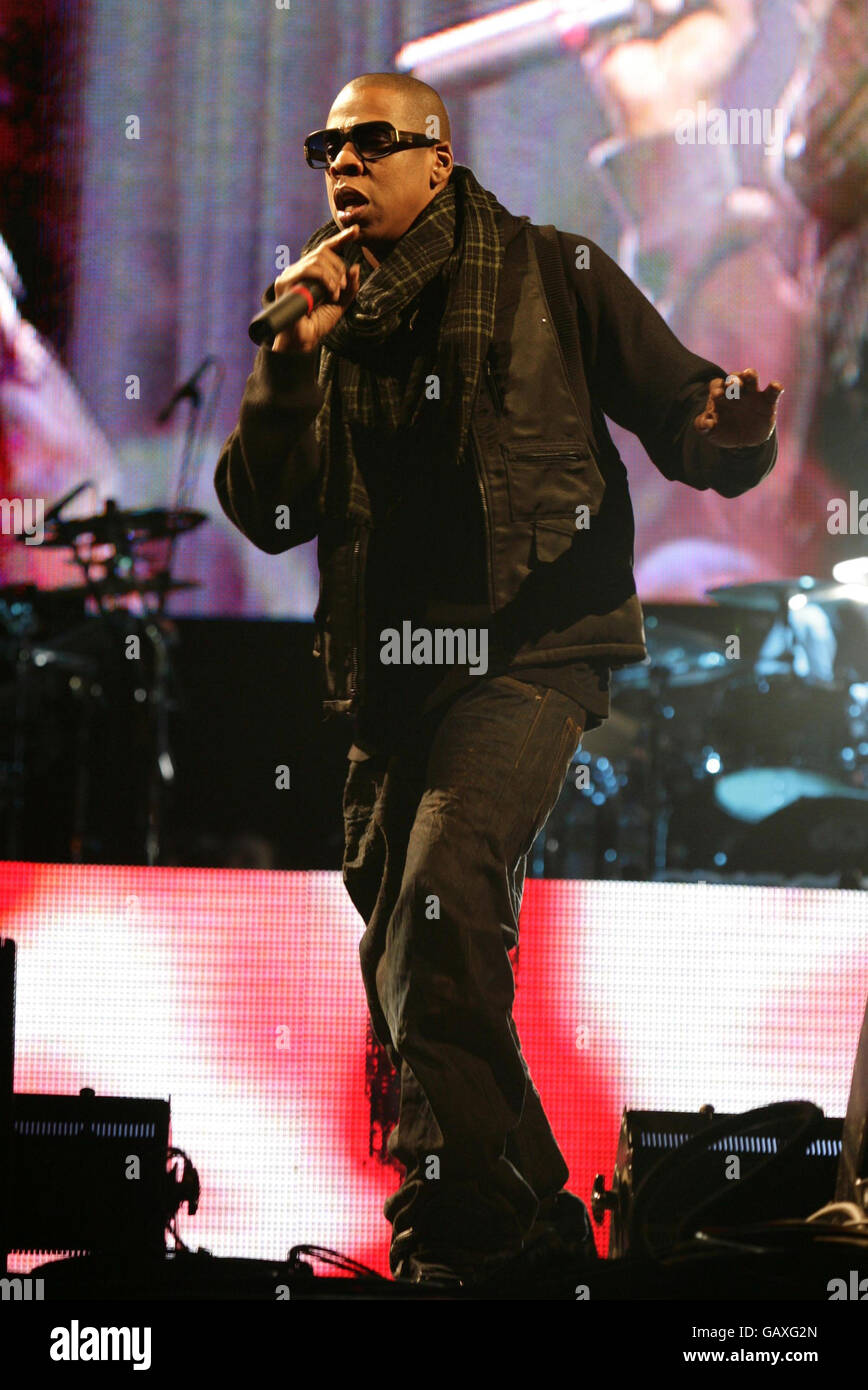 Jay-Z performs on the Pyramid Stage during day two of the Glastonbury ...