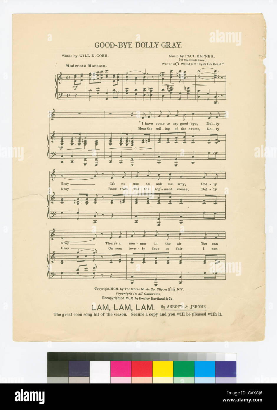 Cover art for the song 'Good-bye Dolly Gray', depicting a farewell ...