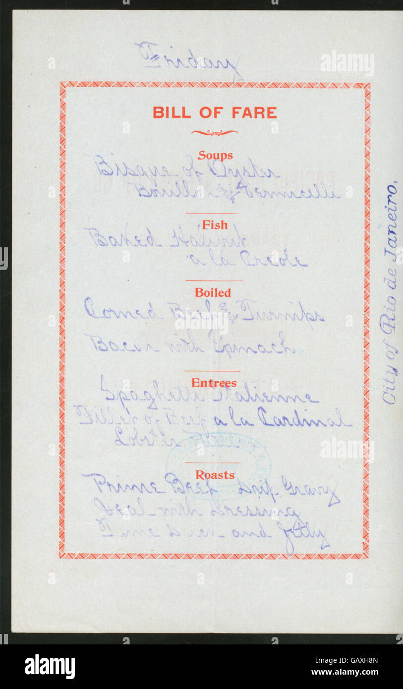 A dinner held aboard the SS City of Rio de Janeiro, a vessel operated ...