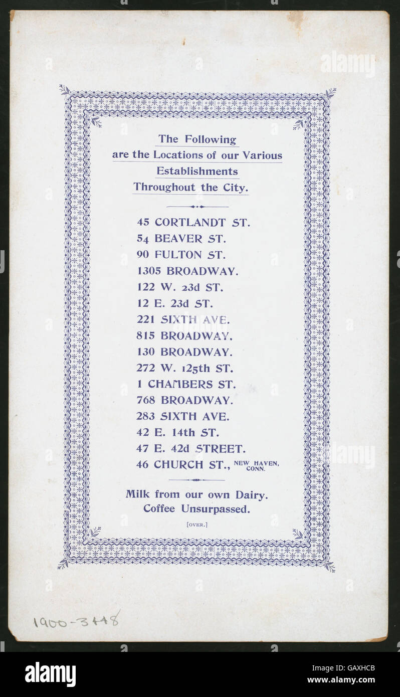 This menu from Childs' Lunch Rooms, located at 90 Fulton Street in New ...