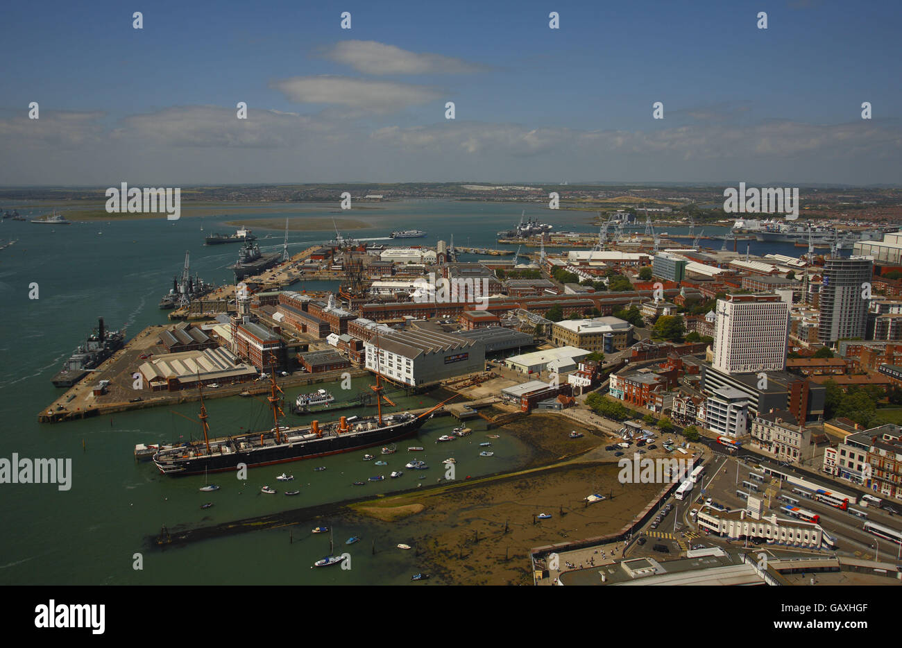 Southsea Feature. The Royal Navy dockyard as seen from the top of the ...