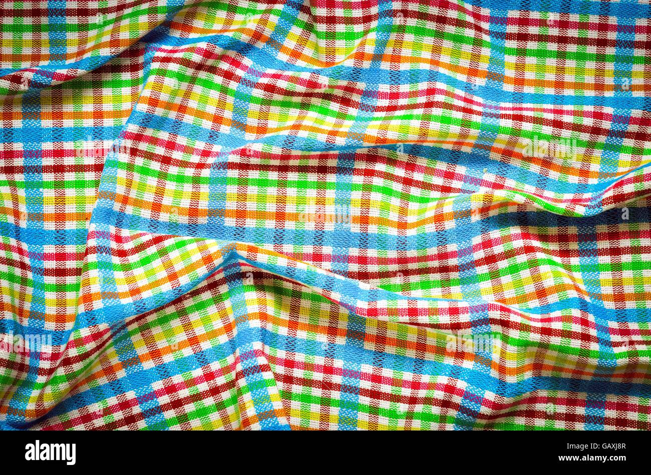 Wrinkled texture material rag. Colorful fabric background checkered ...