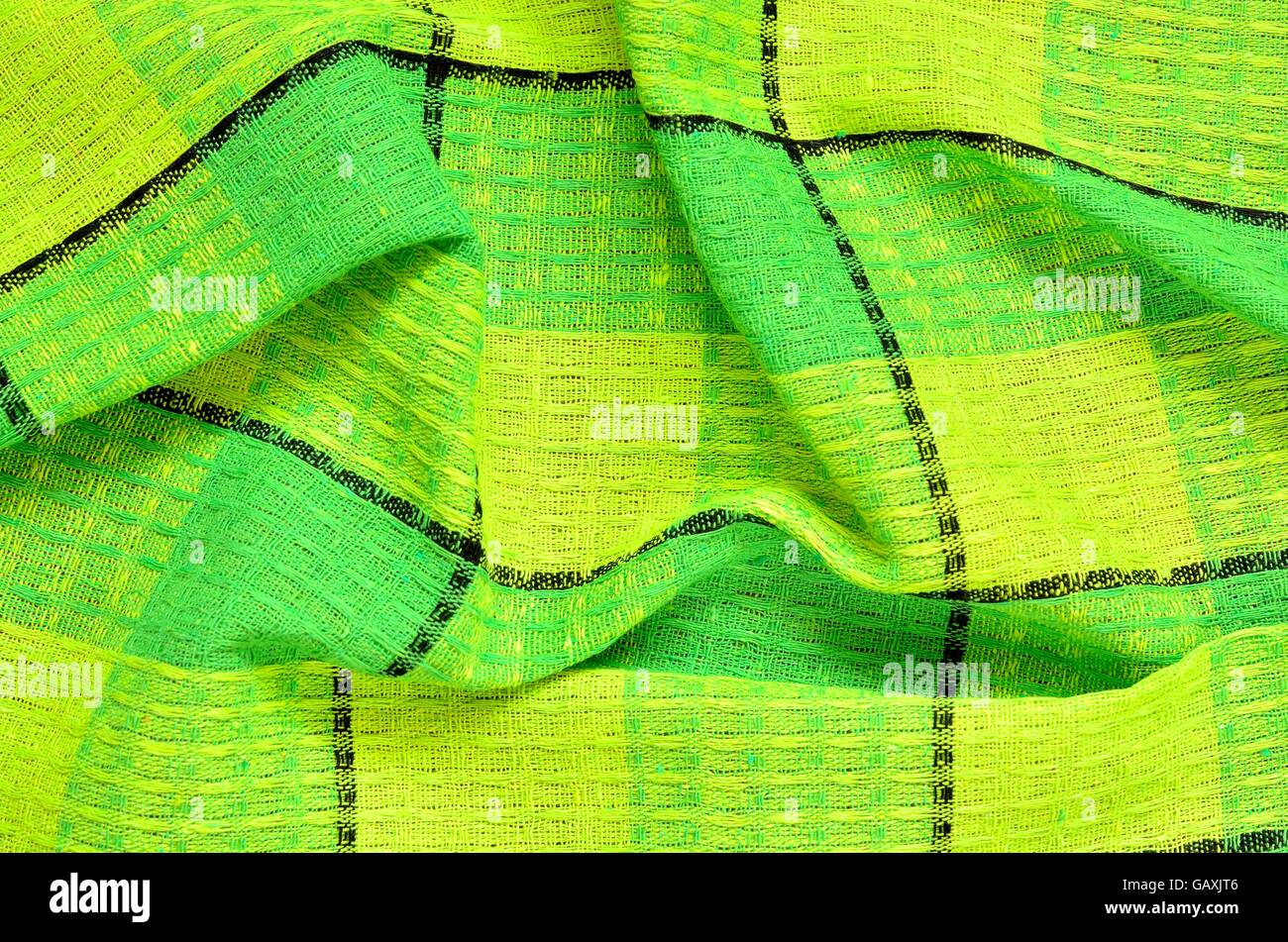 Wrinkled texture material rag. Green fabric background checkered Stock ...