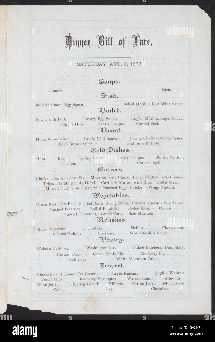 Vintage menu new england hi-res stock photography and images - Alamy
