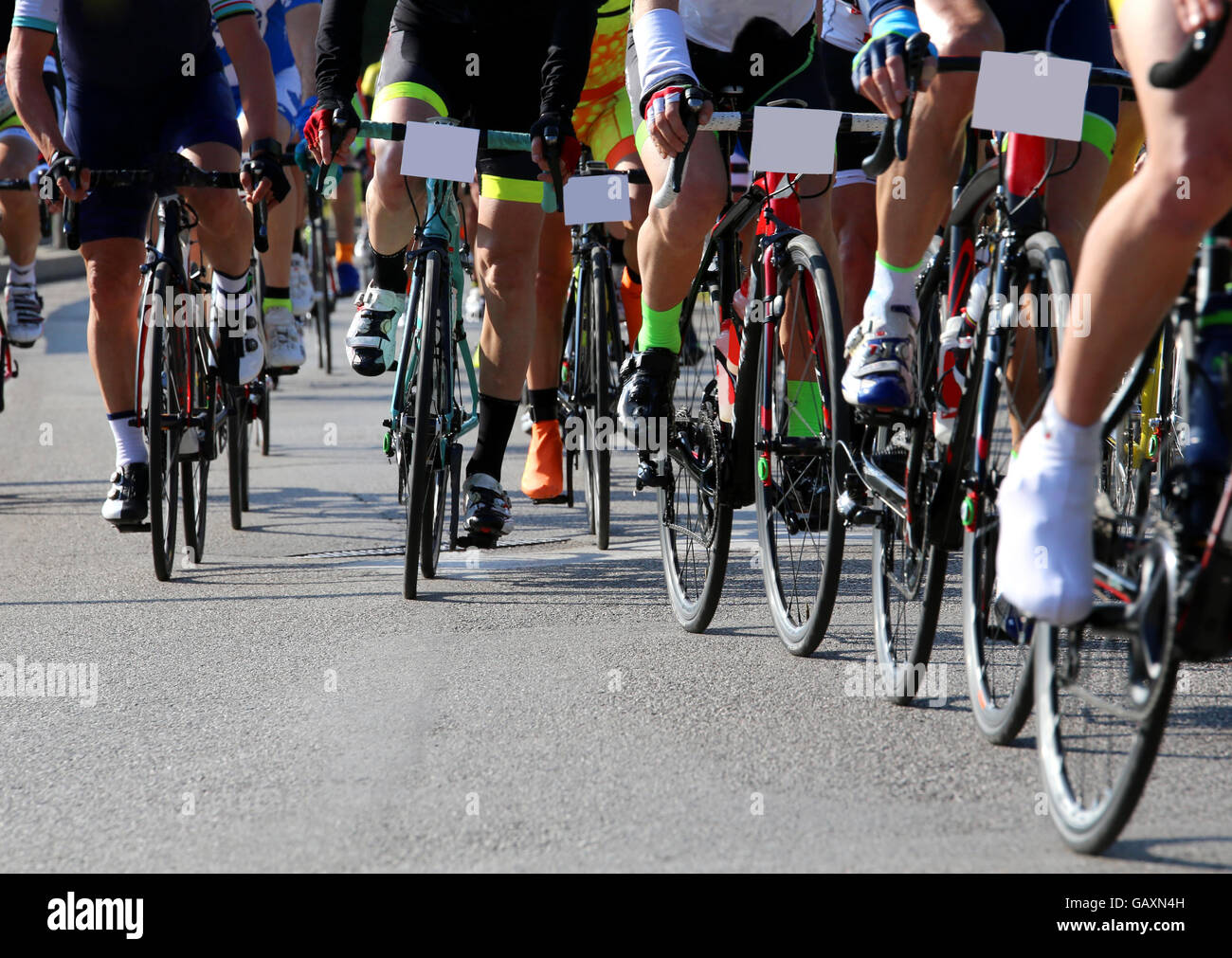cyclists run fast on bicycles during the sports competition Stock Photo ...