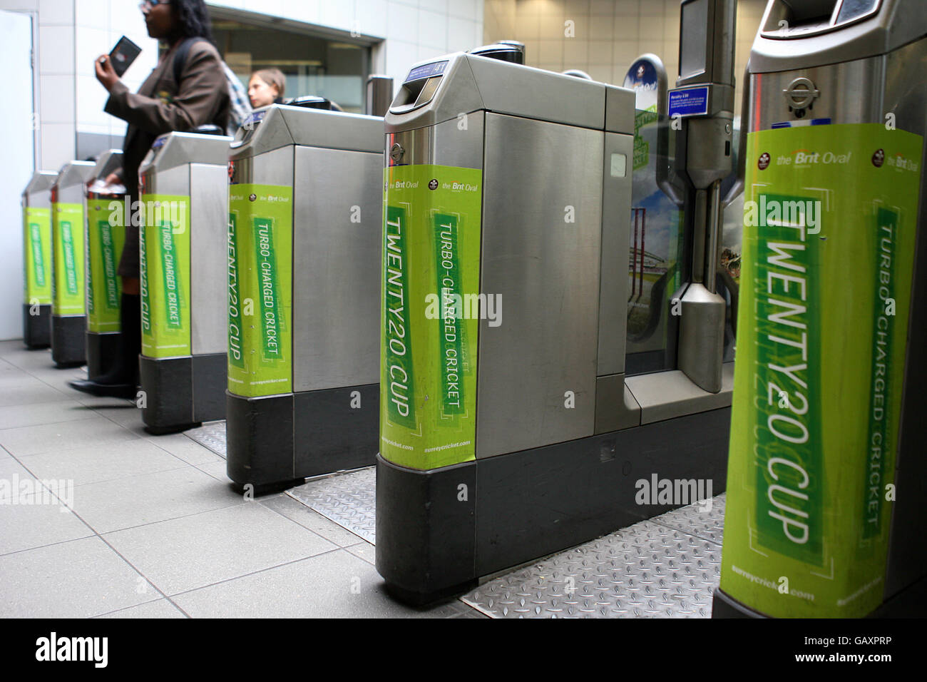 Twenty20 Cup signage on display at the Oval tube station in Kennington ...