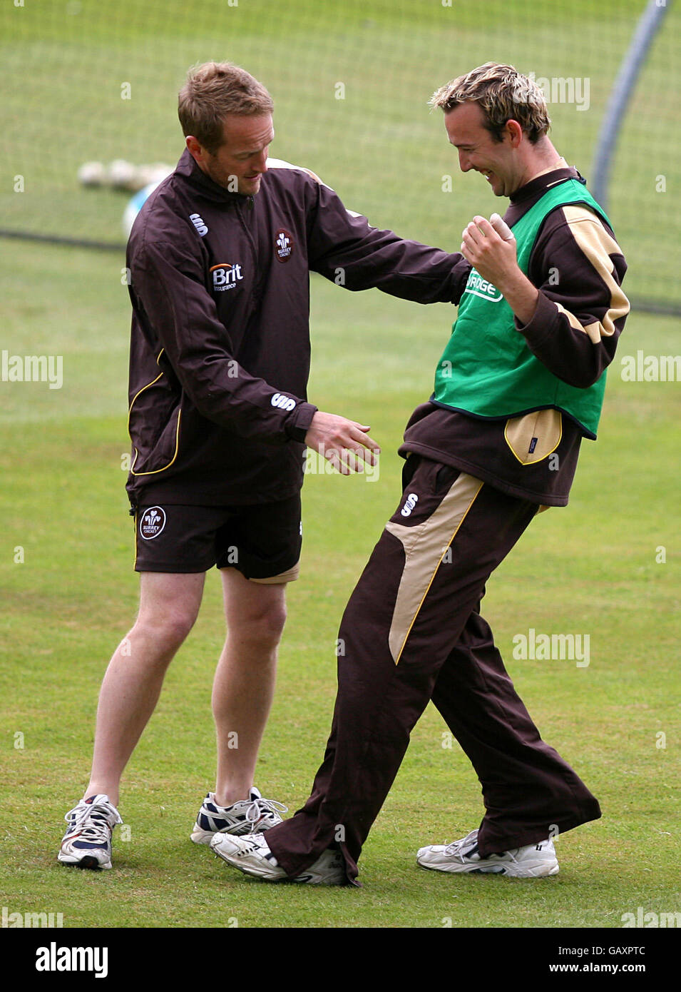 Surrey Brown Caps' Ali Brown (left) and Chris Schofield during the pre ...