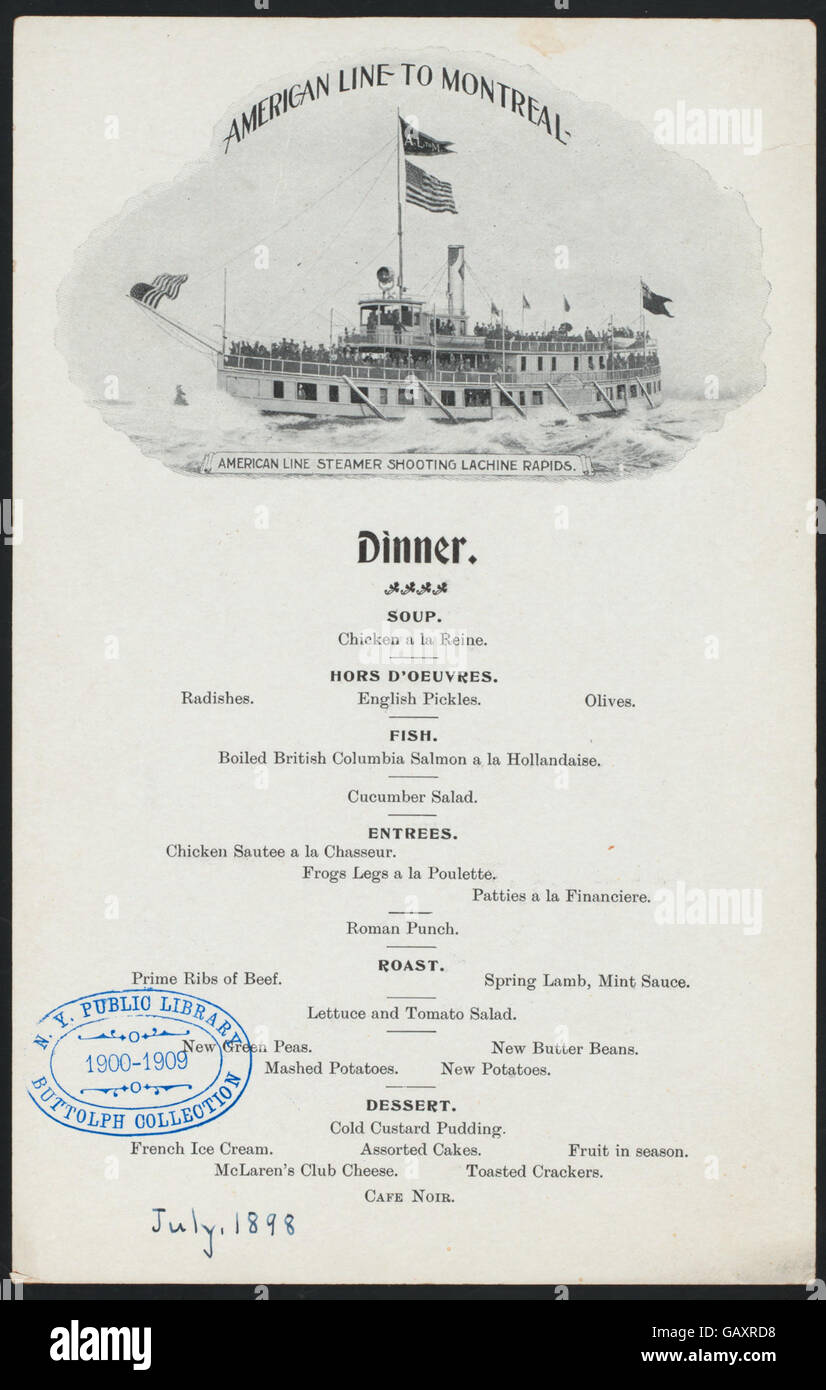 A dinner event held aboard an American Line ship en route to Montreal ...