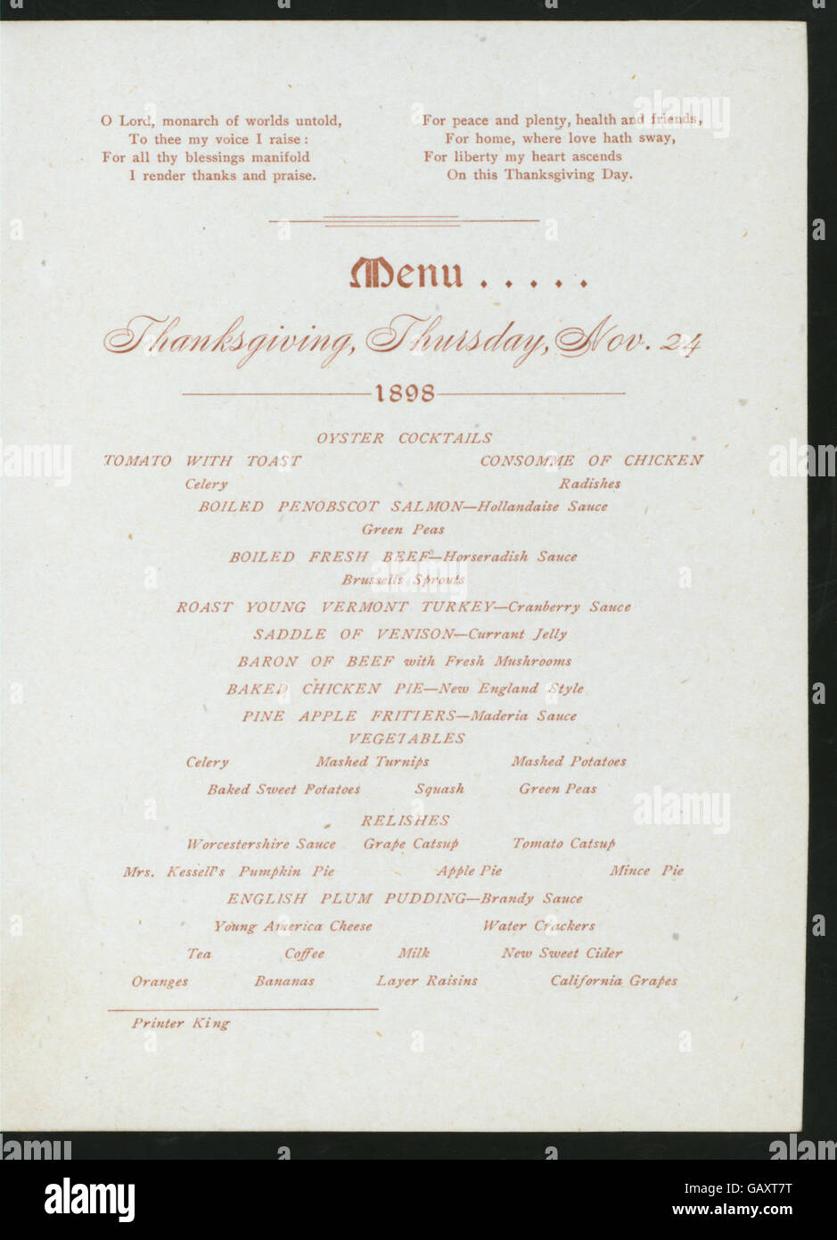 THANKSGIVING DAY DINNER (held by) CITY HOTEL (at) WORCESTER, MA (HOTEL ...