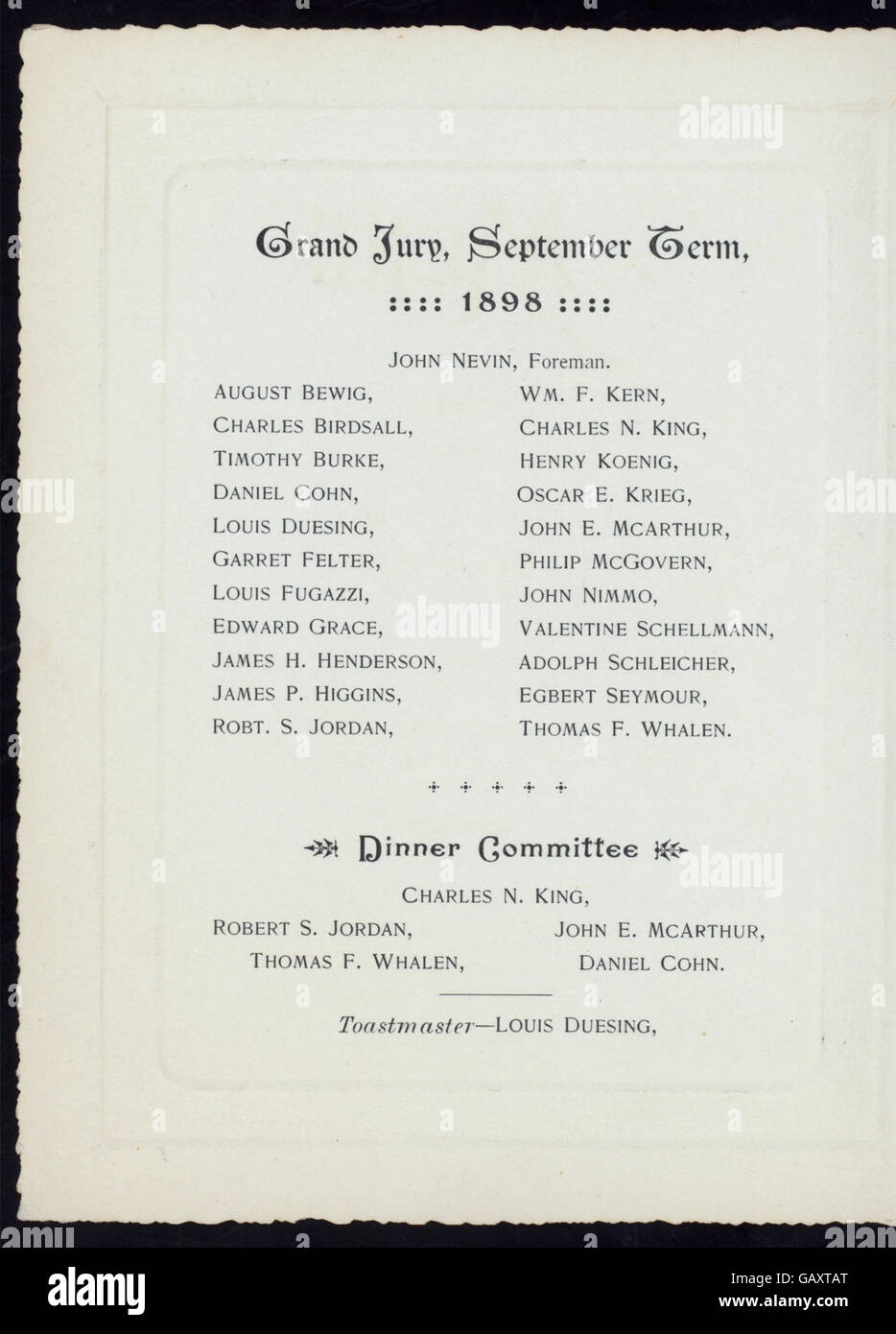 A formal dinner event hosted by the Grand Jury at the Hotel Washington ...