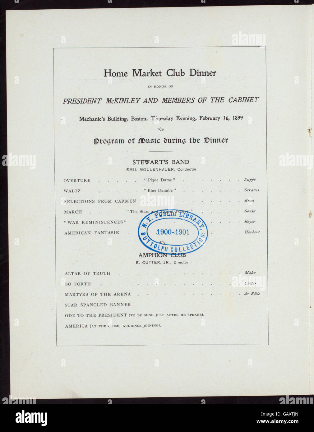 A dinner event held by the Home Market Club at the Mechanic's Building ...