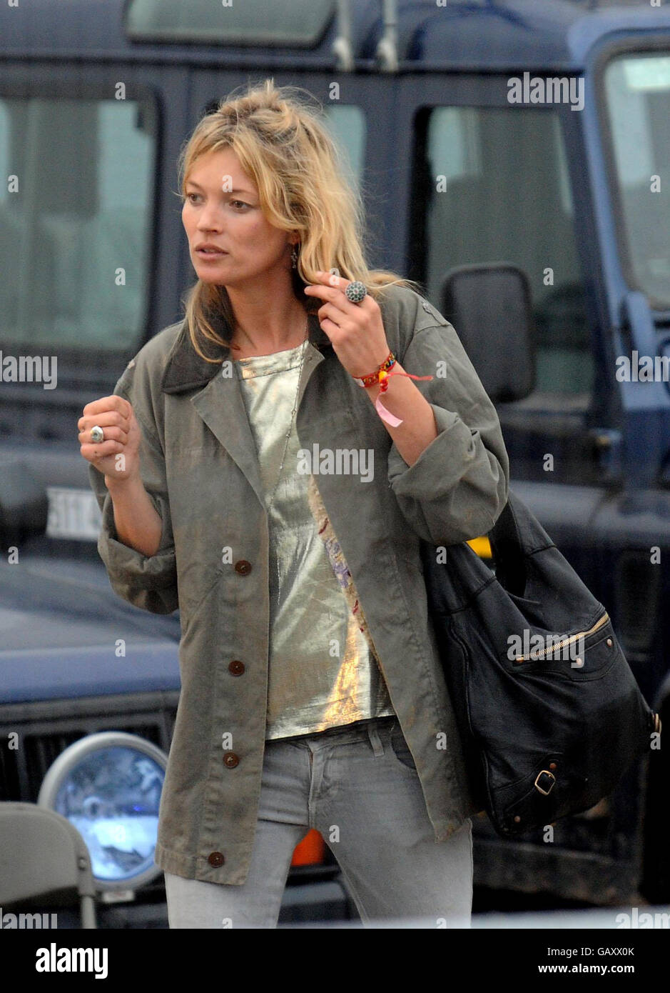 Kate moss seen backstage day one glastonbury festival hi-res stock ...