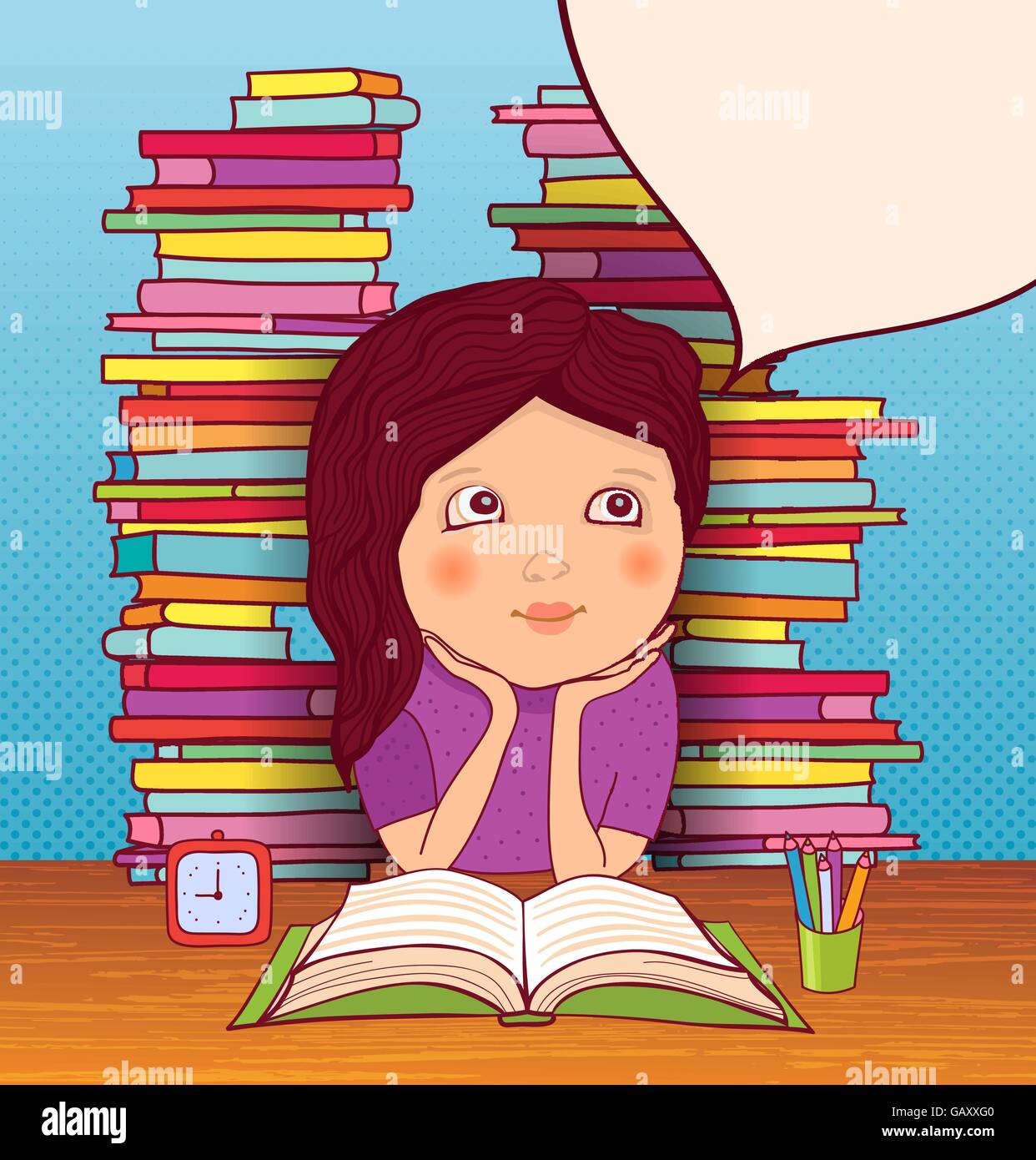 Cute little girl doing her homework Stock Vector Images - Alamy