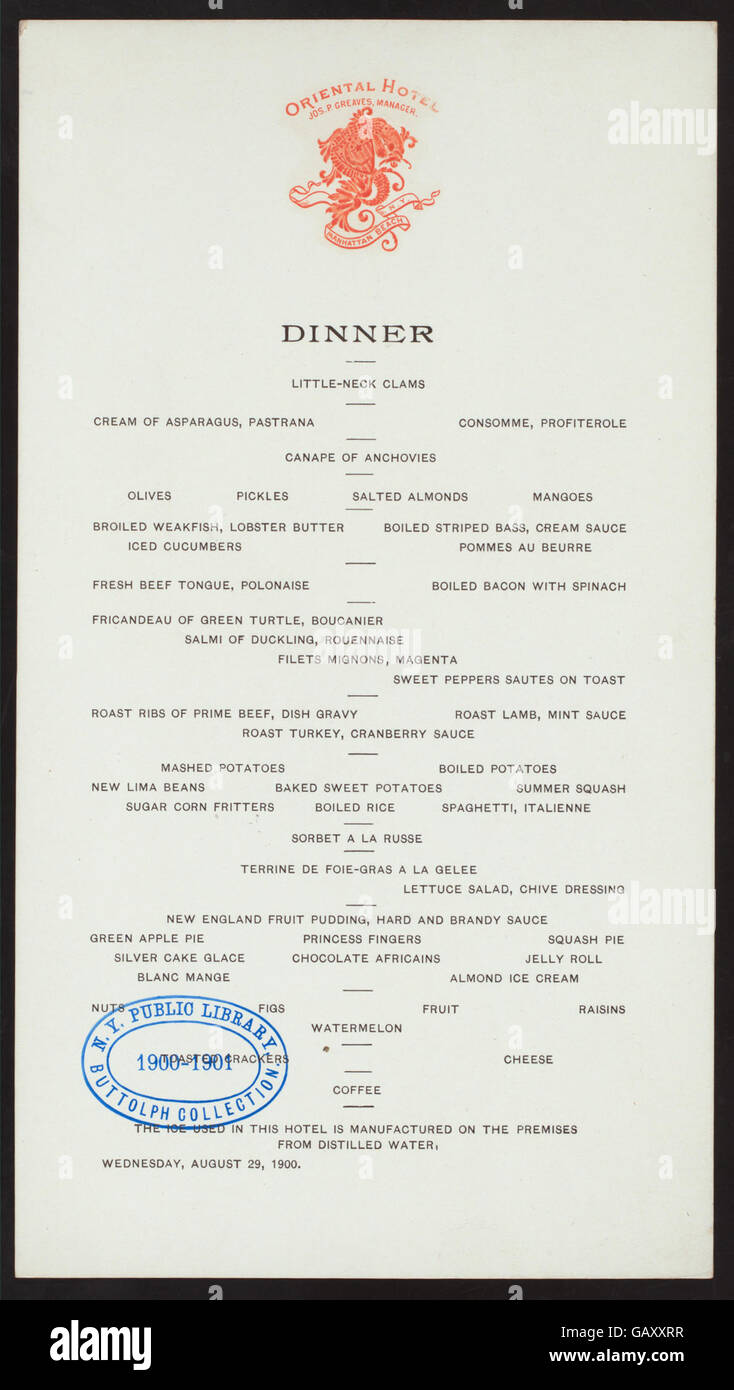 A formal dinner held at the Oriental Hotel in Manhattan Beach, NY ...