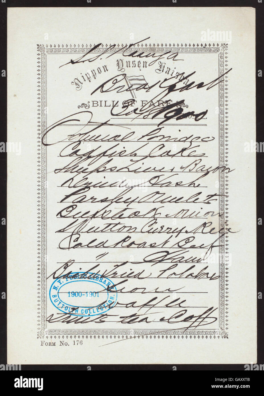 This image represents a breakfast event held aboard the SS Kasuga, a ...