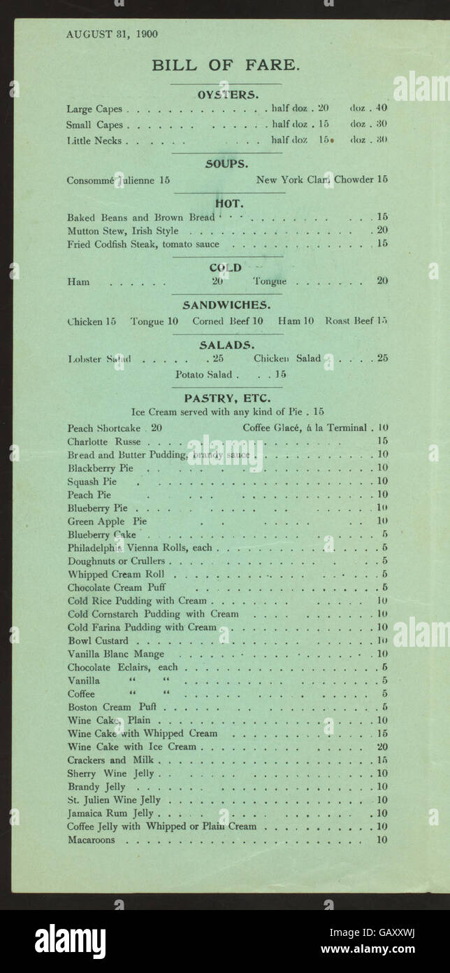 DAILY MENU (held by) TERMINAL STATION LUNCH ROOM (at) BOSTON, MA (REST ...