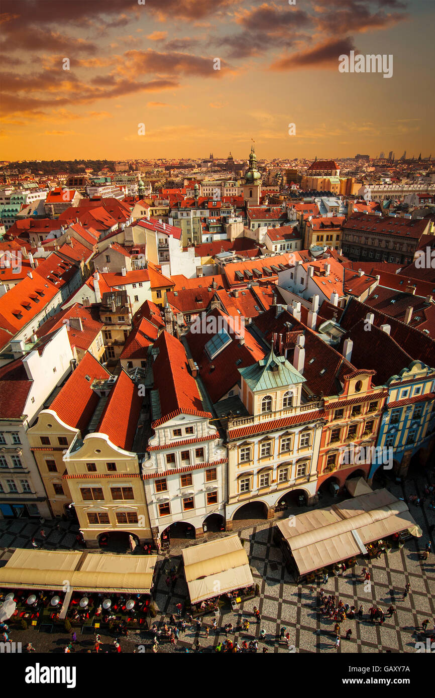 Prague Old town square, Tyn Cathedral. under sunlight Stock Photo - Alamy