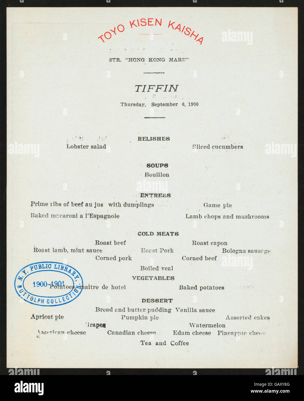 A tiffin held aboard the SS Hong Kong Maru, a ship operated by Toyo ...